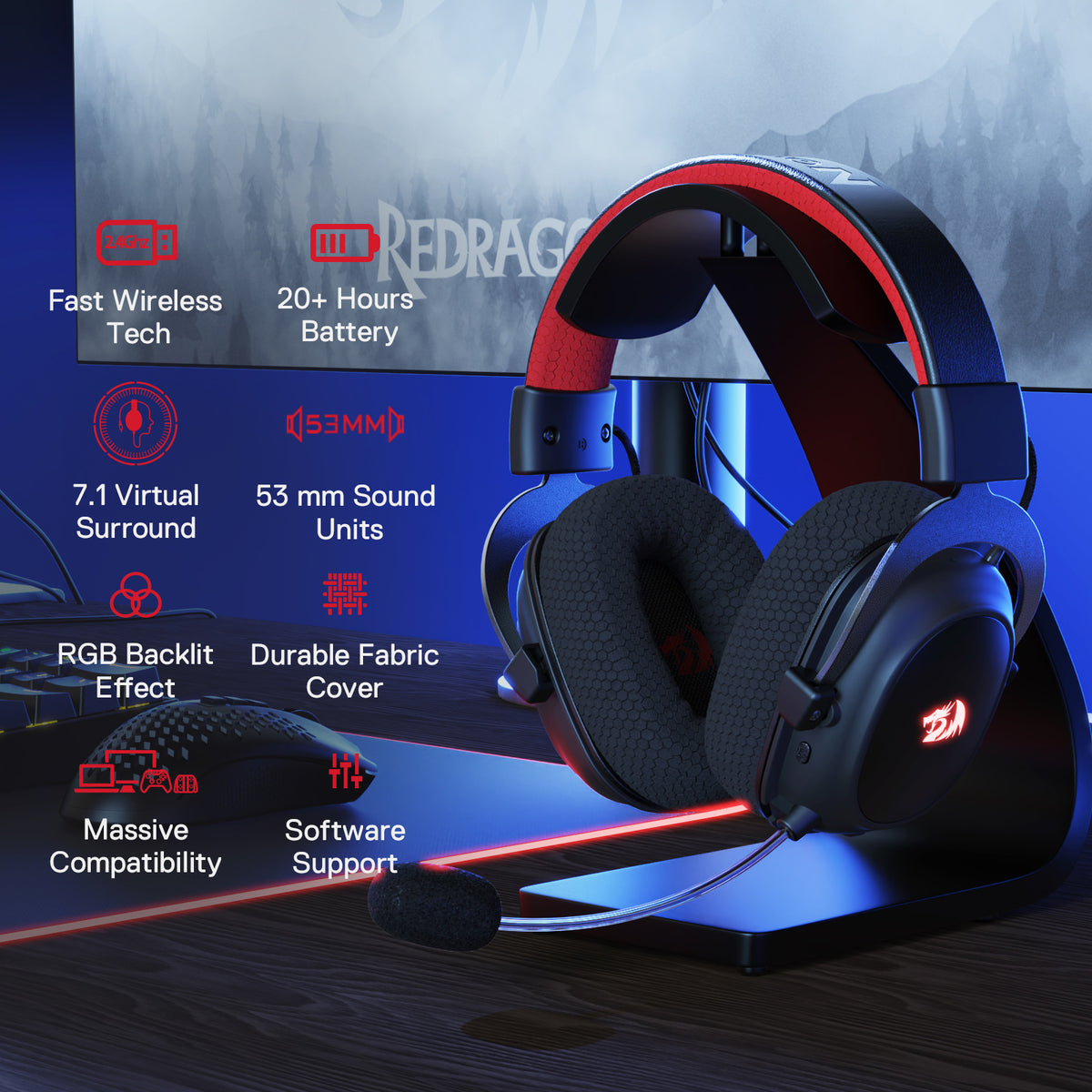 Redragon H510 Zeus-X RGB Wireless Gaming Headset with Mic – Redragonshop