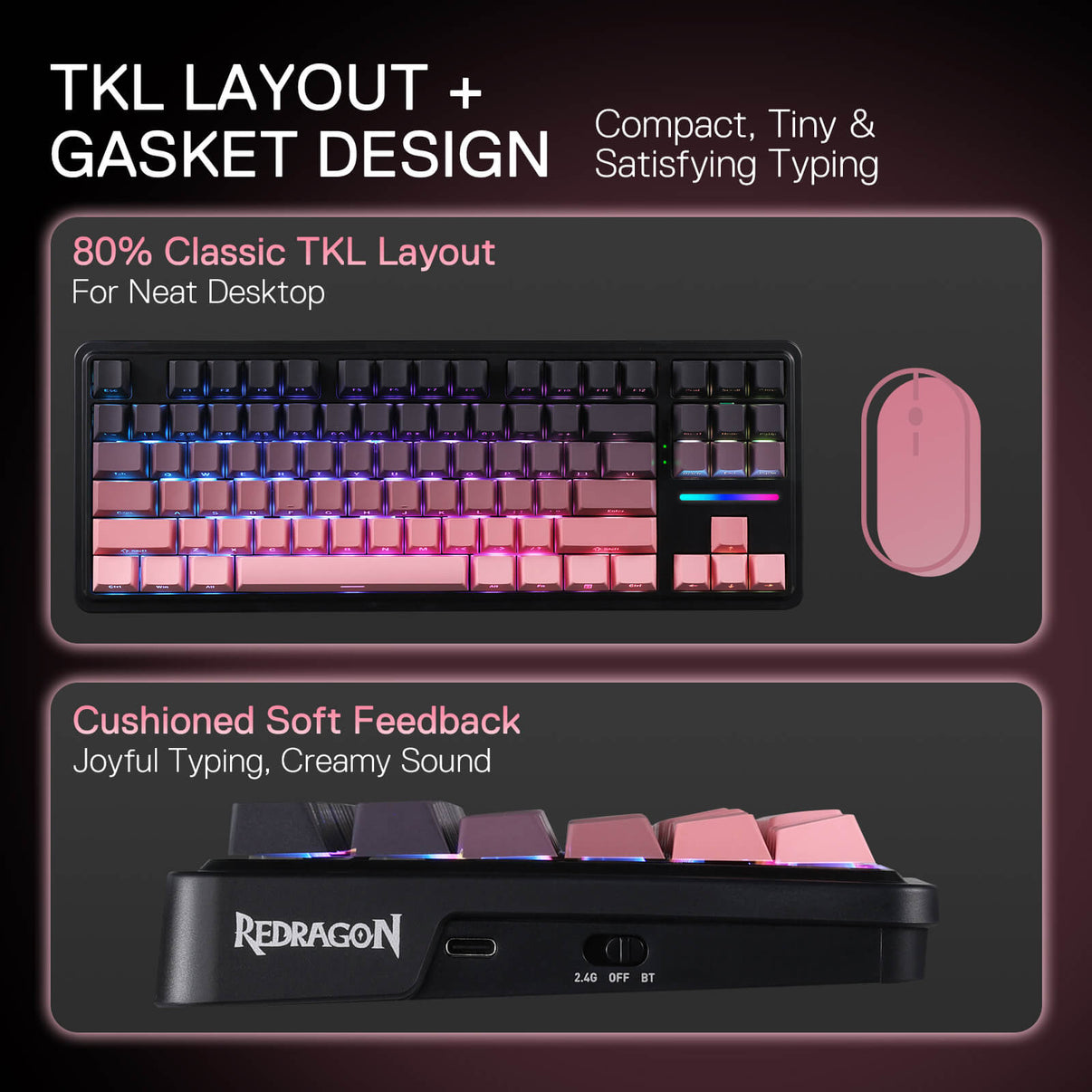 Redragon ANTONIUM K728 PRO 80% TKL Wireless Gasket RGB Gaming Keyboard – Redragonshop