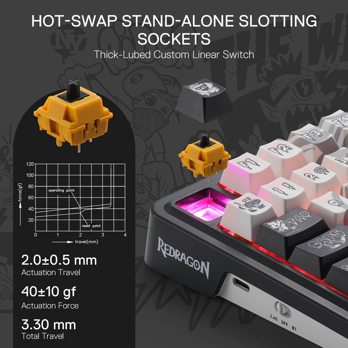 Redragon ARTEMIS K719 PRO 96% Black Graffiti Mechanical Keyboard ...