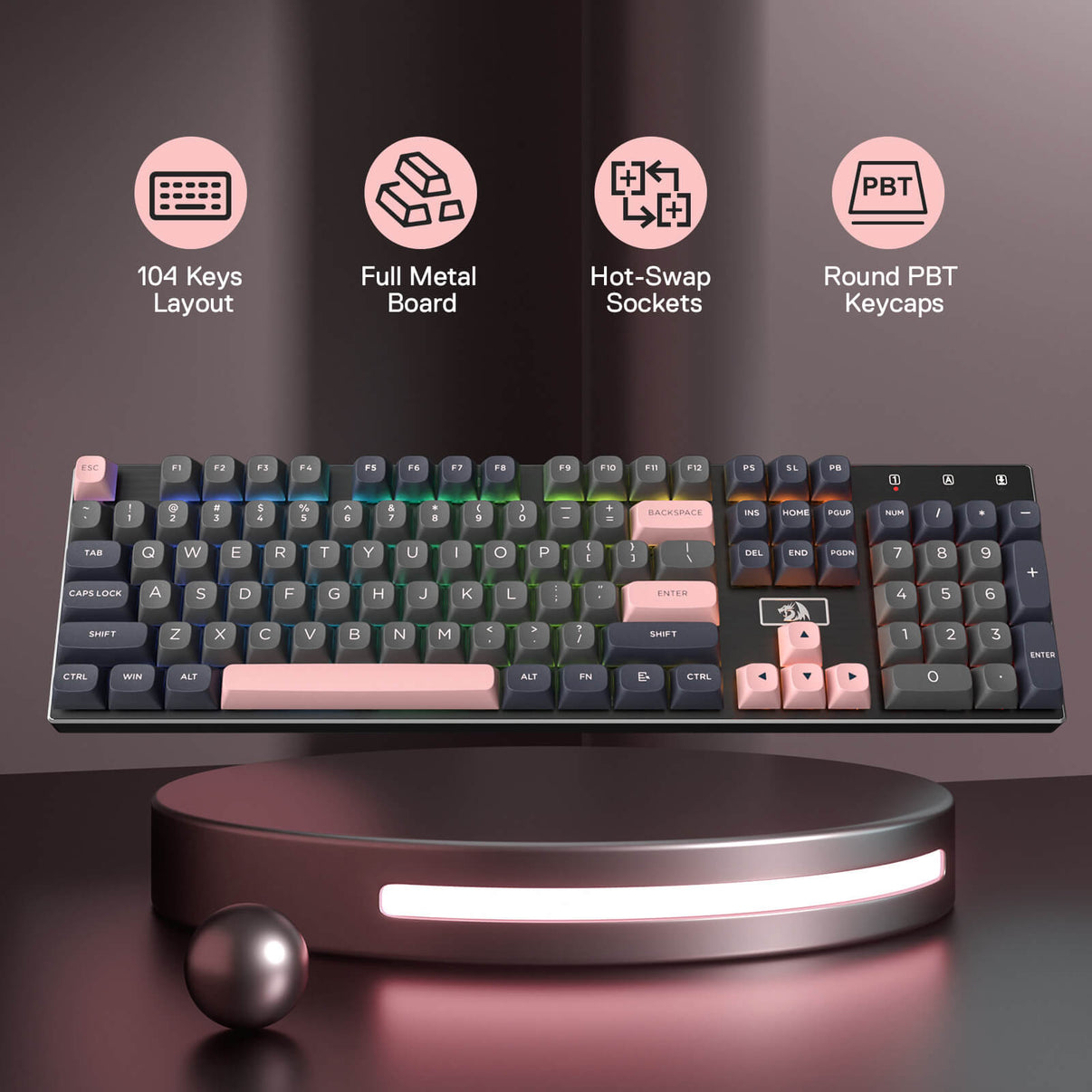 Redragon DEVARAJAS K556 SE Pink RGB Mechanical Gaming Keyboard ...