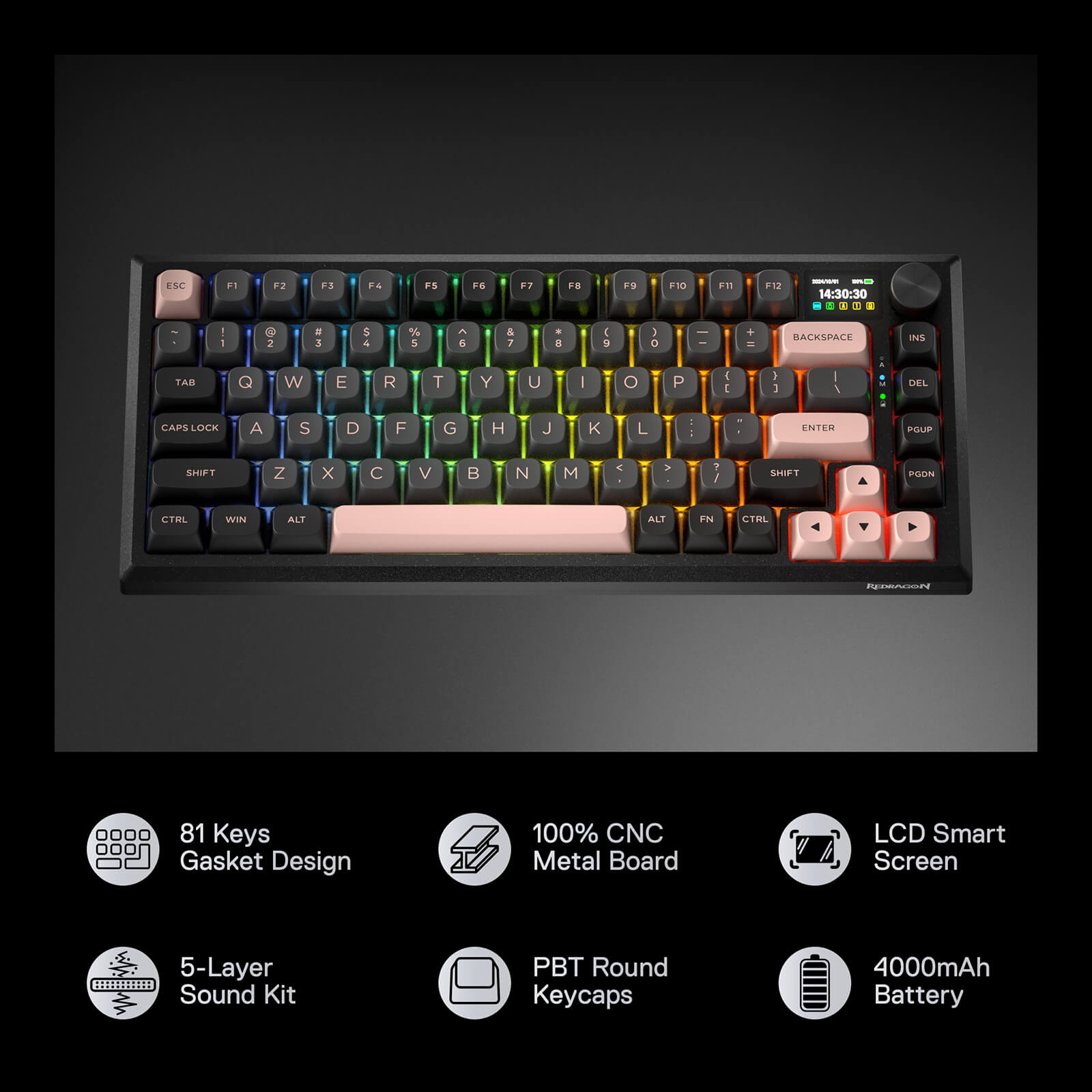 Redragon ECLIPSE K720 PRO 75% CNC Aluminum Gasket Gaming Keyboard ...