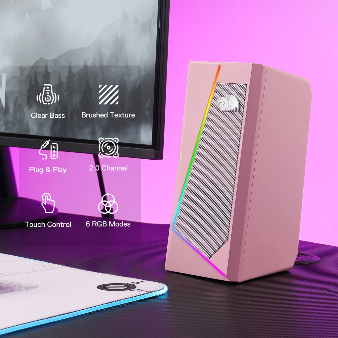 Redragon GS520 RGB Desktop Speakers, Pink – Redragonshop