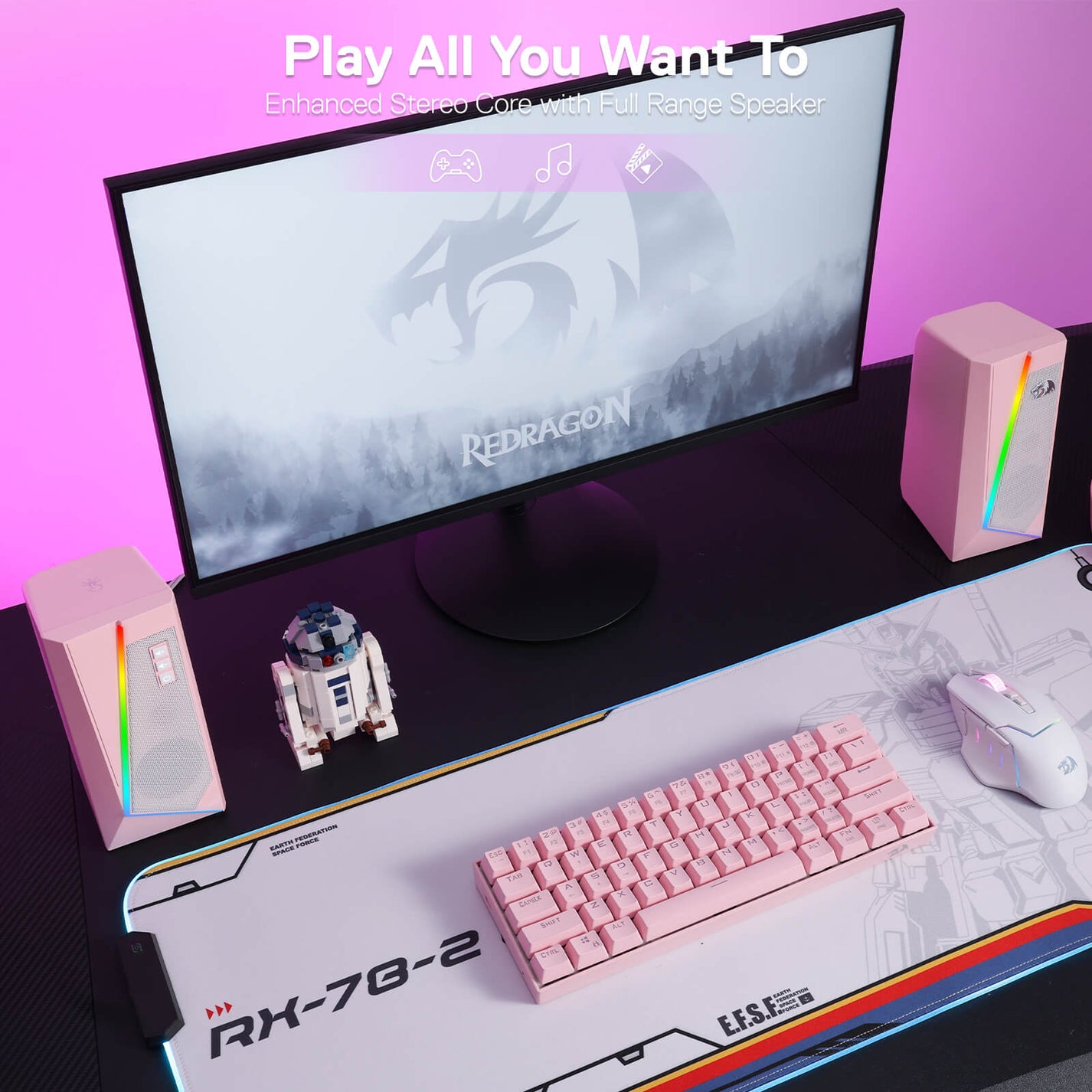 Redragon GS520 RGB Desktop Speakers, Pink – Redragonshop
