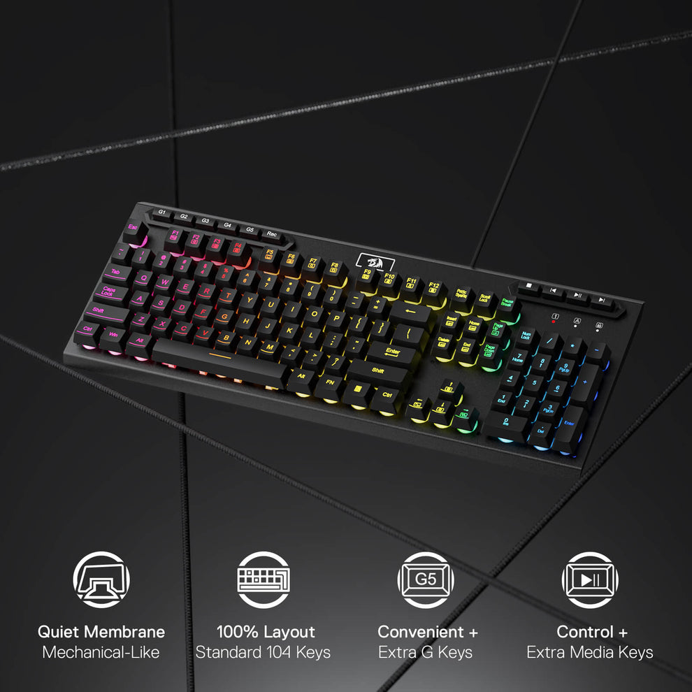 Redragon ADITYA K513 Membrane Gaming Keyboard w/ 5 On-Board Macro Keys ...