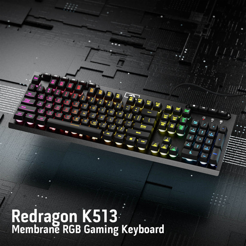 Redragon ADITYA K513 Membrane Gaming Keyboard w/ 5 On-Board Macro Keys ...