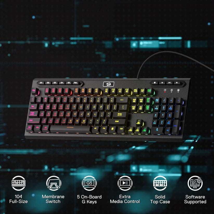 Redragon ADITYA K513 Membrane Gaming Keyboard w/ 5 On-Board Macro Keys ...