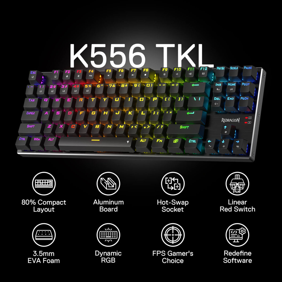 Redragon K556 TKL RGB Wired/Tri-Mode Wireless Mechanical Gaming ...