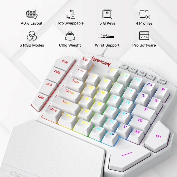 Redragon K585 DITI One-Handed Mechanical Gaming Keyboard | Left Hand ...