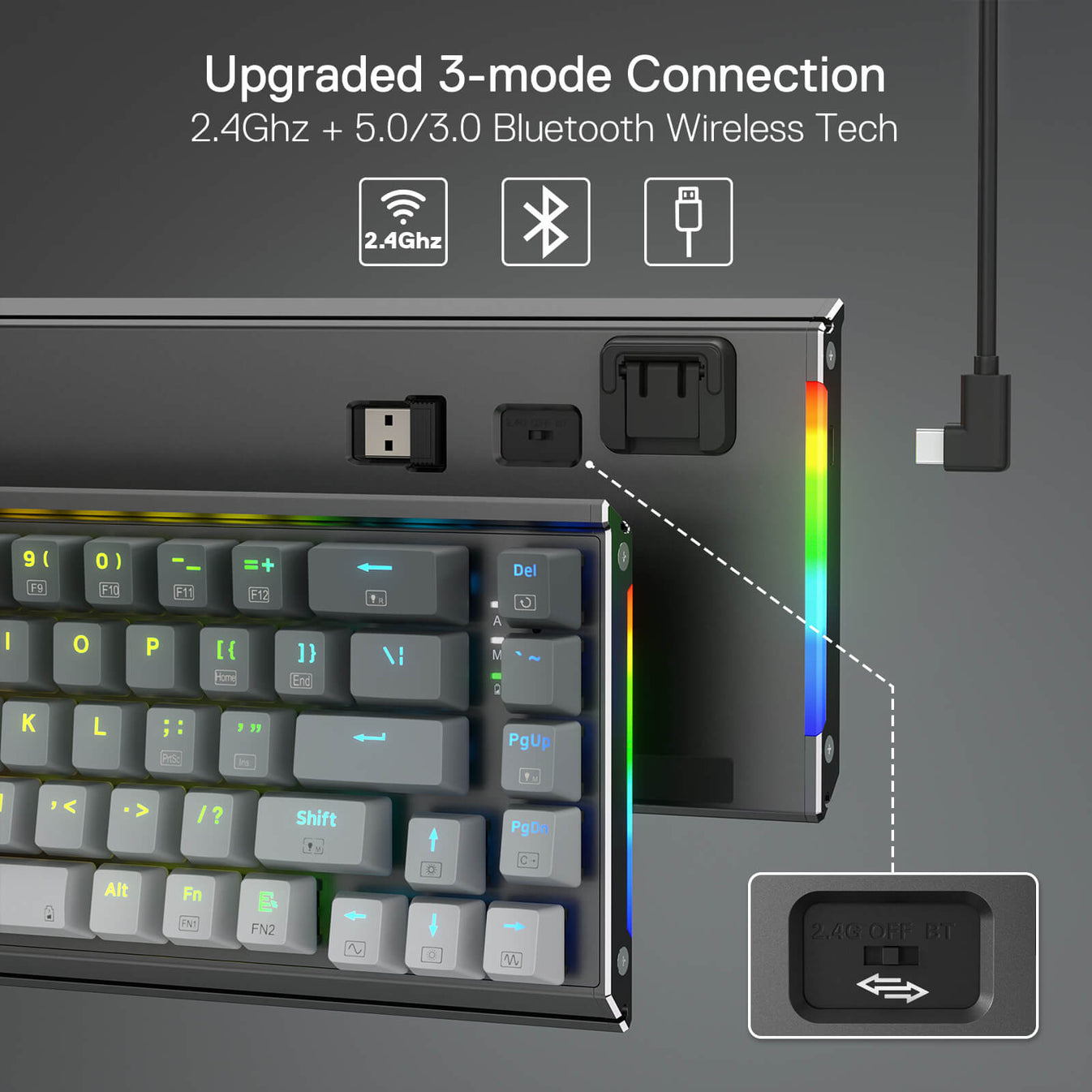 Redragon K641 SHACO PRO 65% Aluminum Mechanical Keyboard, Blue & Grey ...