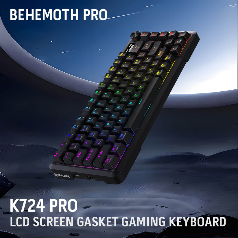 Redragon BEHEMOTH K724 PRO 81 Keys OEM Profile Gasket RGB Gaming Keyboard w/Smart Screen & Knob ...