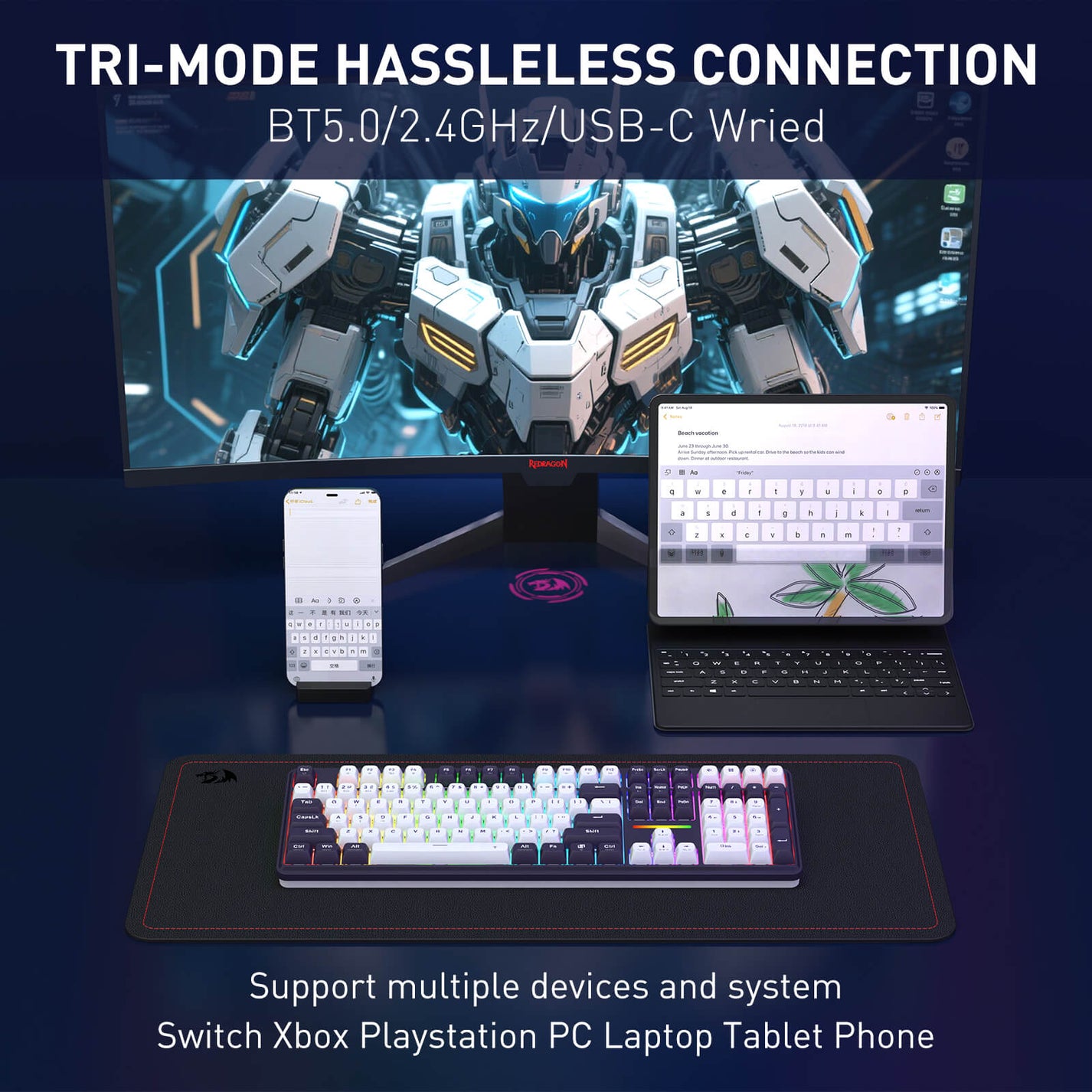 Redragon ANTONIUM K745 PRO 108 Keys Wireless Gasket Mechanical Keyboard ...