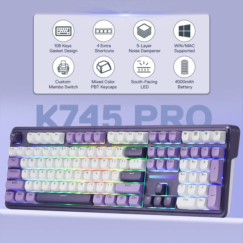 Redragon ANTONIUM K745 PRO 108 Keys Wireless Gasket Mechanical Keyboard ...