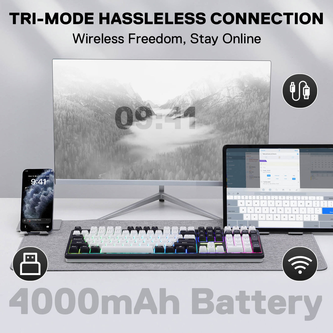 Redragon ANTONIUM K745 PRO 108 Keys Wireless Gasket Mechanical Keyboard ...