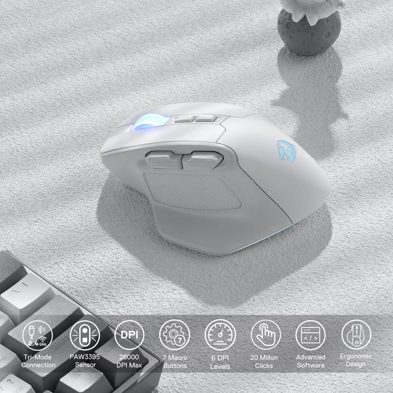 Redragon M806 Bullseye Wireless Gaming Mouse w/ 3-Mode Connection ...