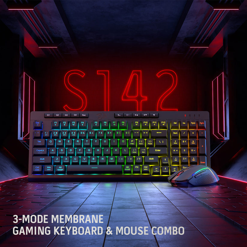 Redragon RYLO PRO S142 Tri-Mode Membrane Gaming Keyboard & Mouse Combo ...