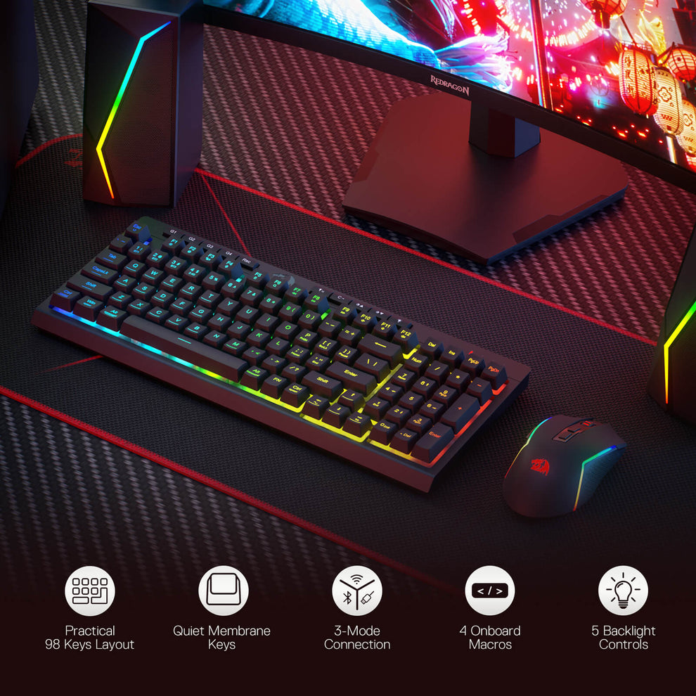 Redragon RYLO PRO S142 Tri-Mode Membrane Gaming Keyboard & Mouse Combo ...