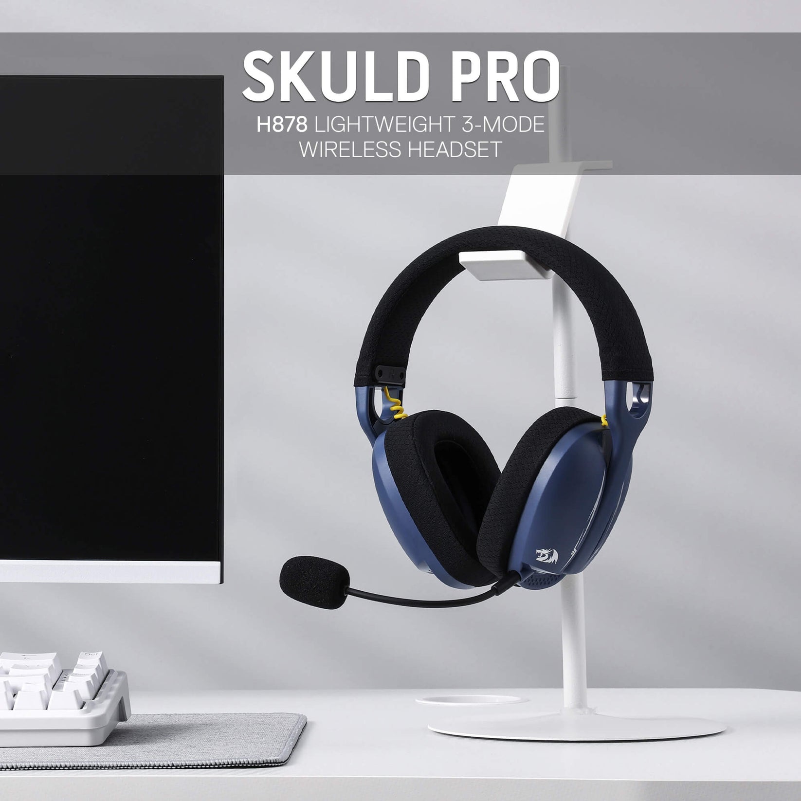 Redragon SKULD PRO H878 3-Mode Wireless Blue LED Gaming Headset ...