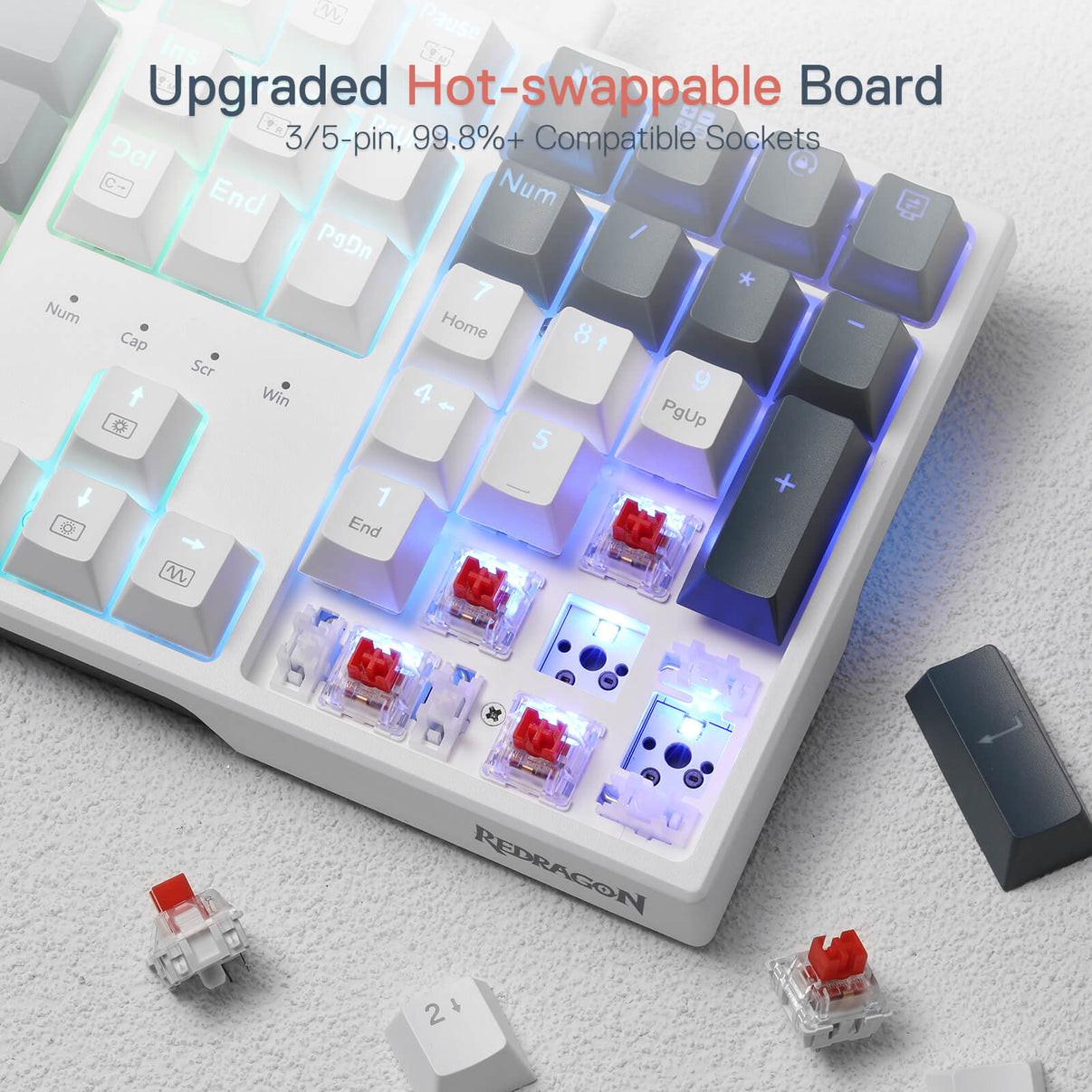 Redragon TRUNDLE K668 Hot-swappable Gaming Keyboard Mixed Color Keycaps ...