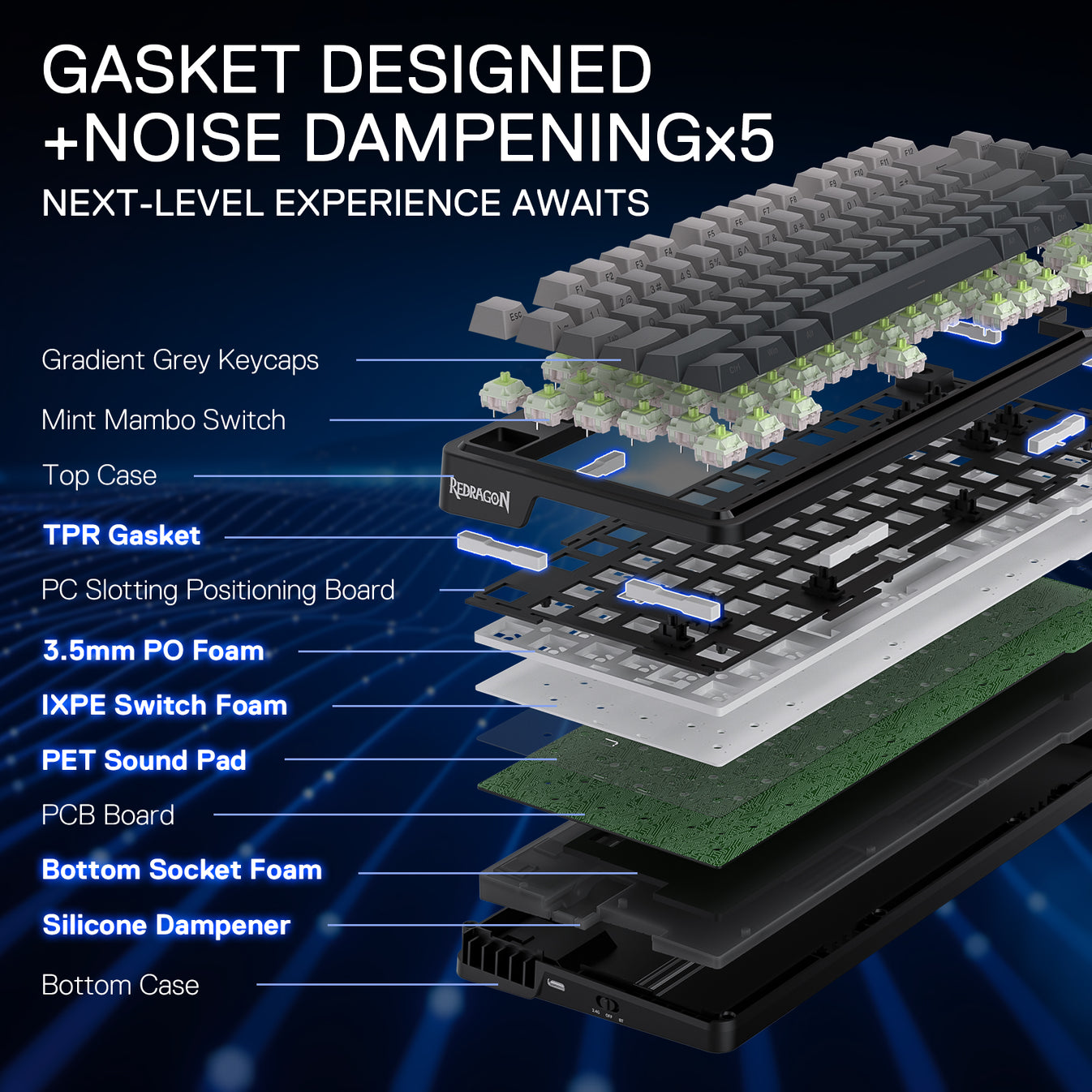 Redragon UCAL K673 PRO Side Printed 75% Wireless RGB Gaming Keyboard ...