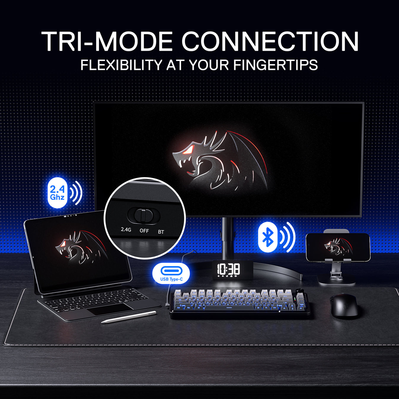 Redragon UCAL K673 PRO Side Printed 75% Wireless RGB Gaming Keyboard ...