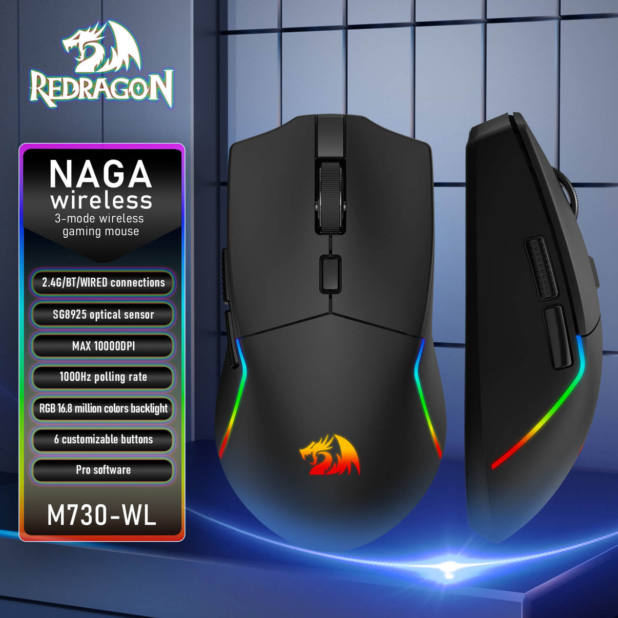 Redragon NAGA M730 Lightweight RGB Gaming Mouse with 10000 DPI ...