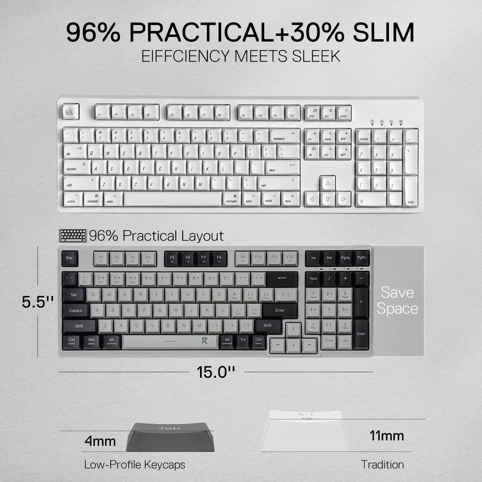 Redragon BK7114 96% 98 Keys Scissor Mechanism Slim Wireless Keyboard ...