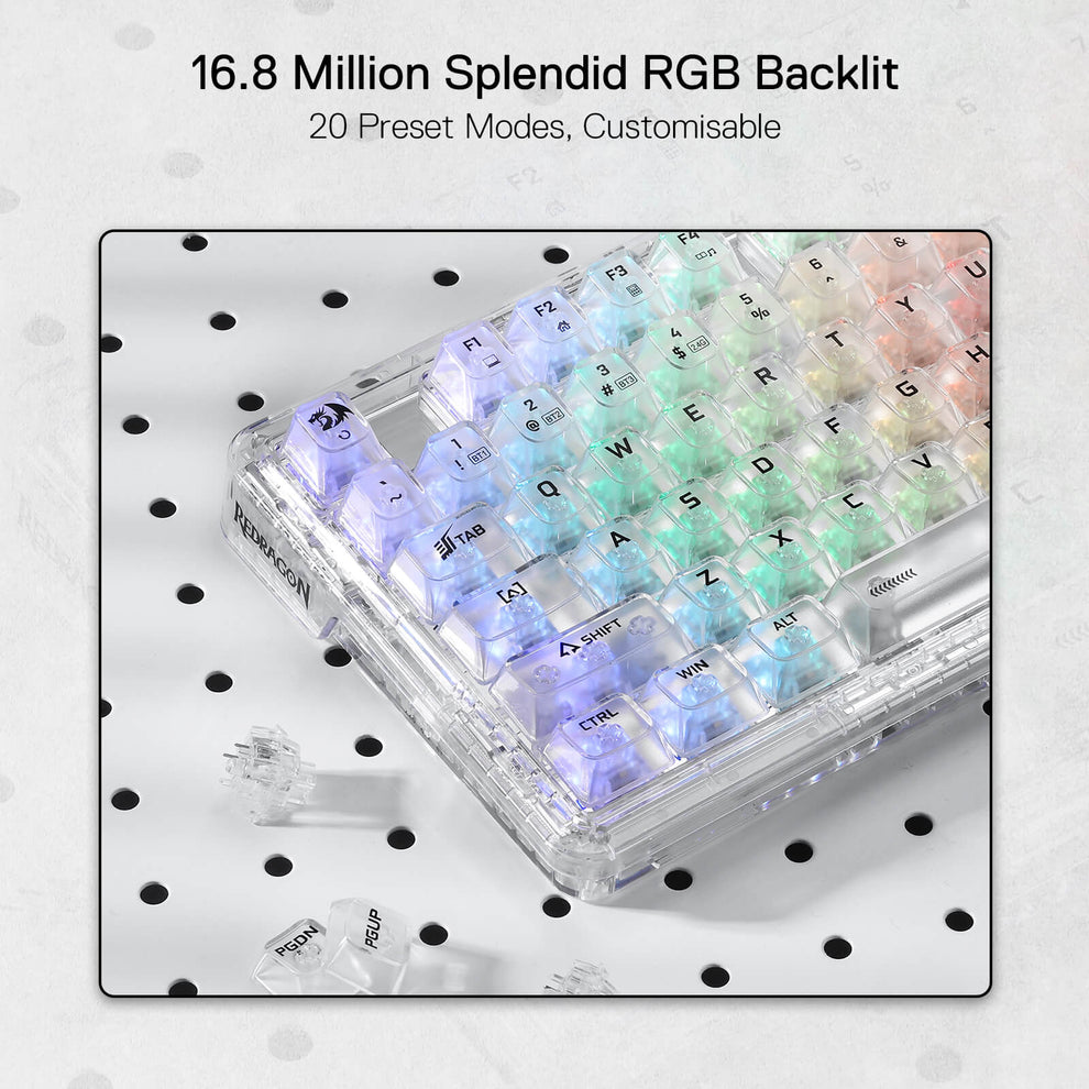 Redragon ELF PRO K649 Wireless Hot-Swappable Transparent Keyboard ...