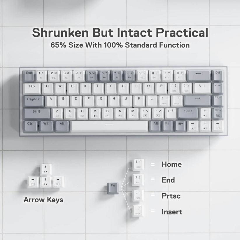 Redragon K631 65% Hot-Swap Mechanical Gaming Keyboard, Grey Color ...