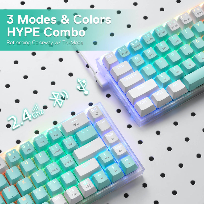 Redragon CASTOR K631 PRO 65% Mint & White Wireless Aesthetic Keyboard ...