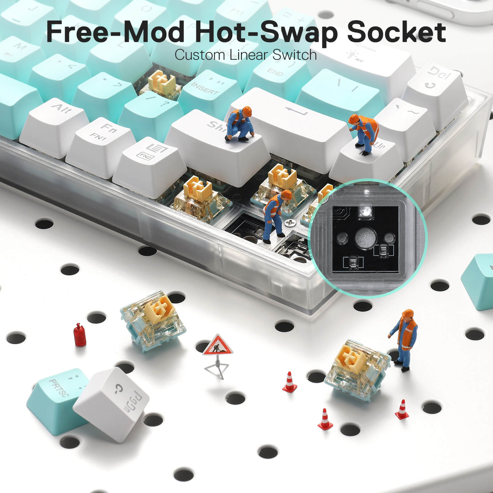 Redragon CASTOR K631 PRO 65% Mint & White Wireless Aesthetic Keyboard ...