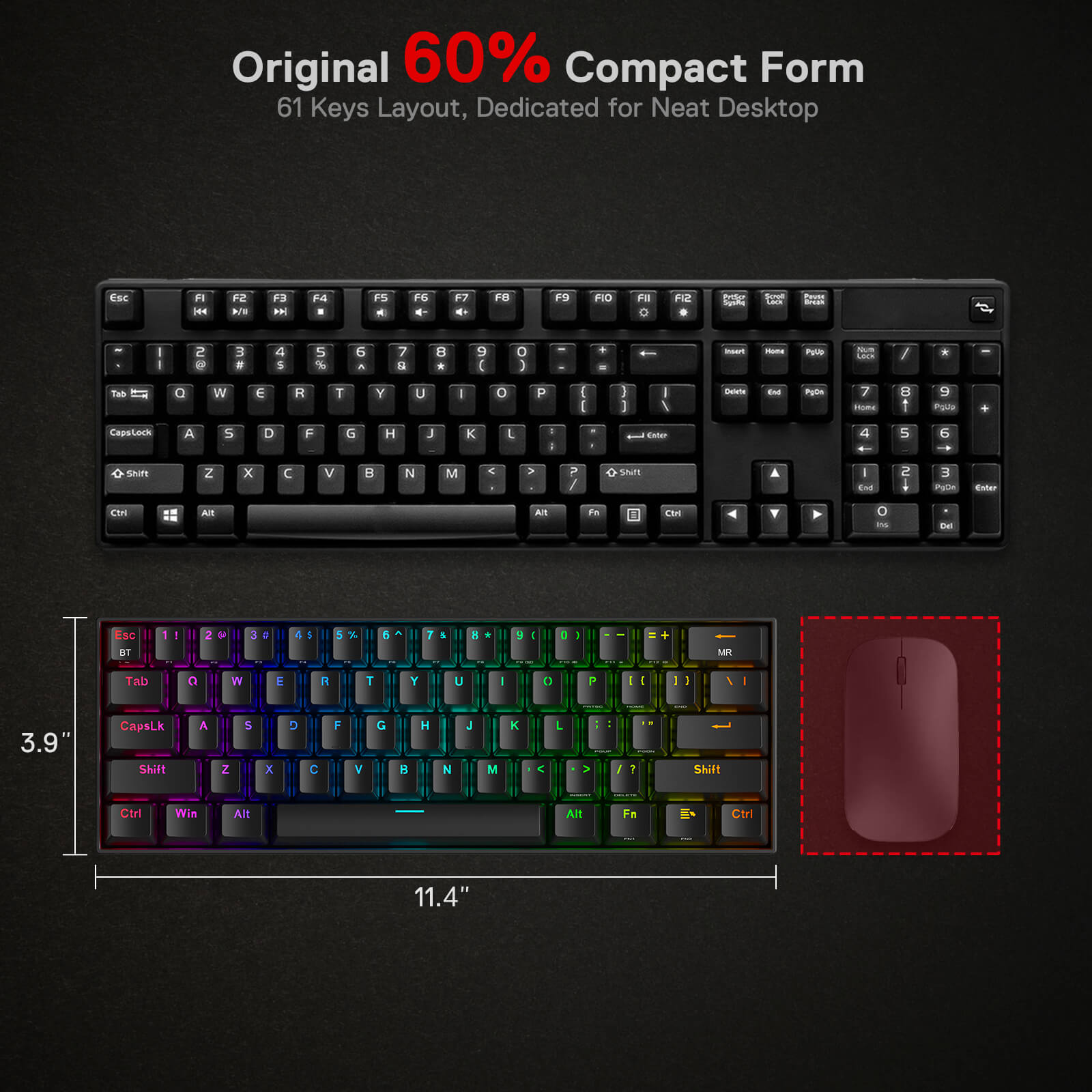 Redragon K530 Draconic 60% Mini Wireless Mechanical Gaming Keyboard ...